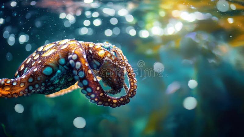 Orange and Blue Spotted Octopus Underwater Stock Illustration ...