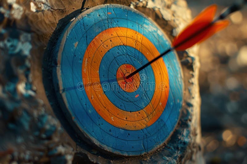 Orange and Blue Target with Arrow Striking the Bullseye Stock Photo ...
