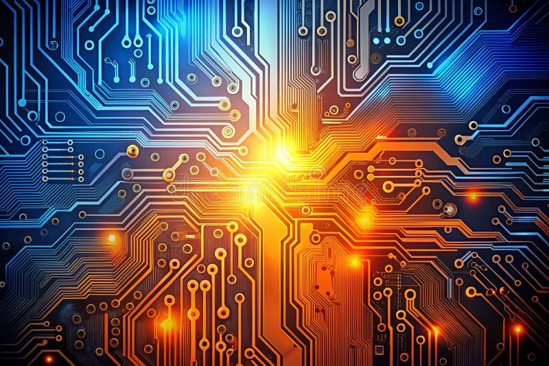 Orange and Blue Technology Background Circuit Board and Code Stock Illustration - Illustration ...