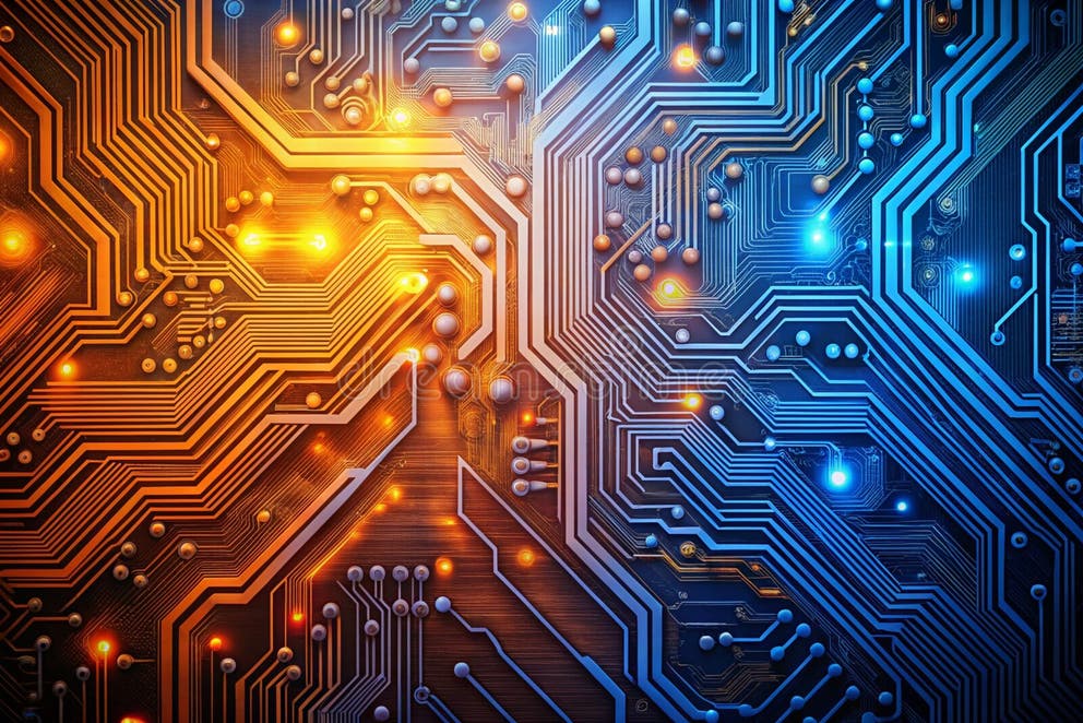 Orange and Blue Technology Background Circuit Board and Code. Stock ...