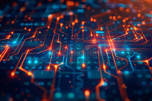 Orange and Blue Technology Background Circuit Board and Code. 3d ...