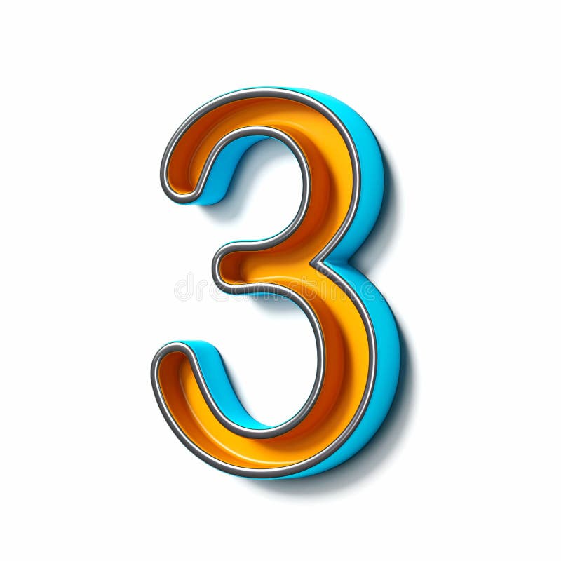 Orange Blue Thin Metal Font Number 3 THREE 3D Stock Illustration ...