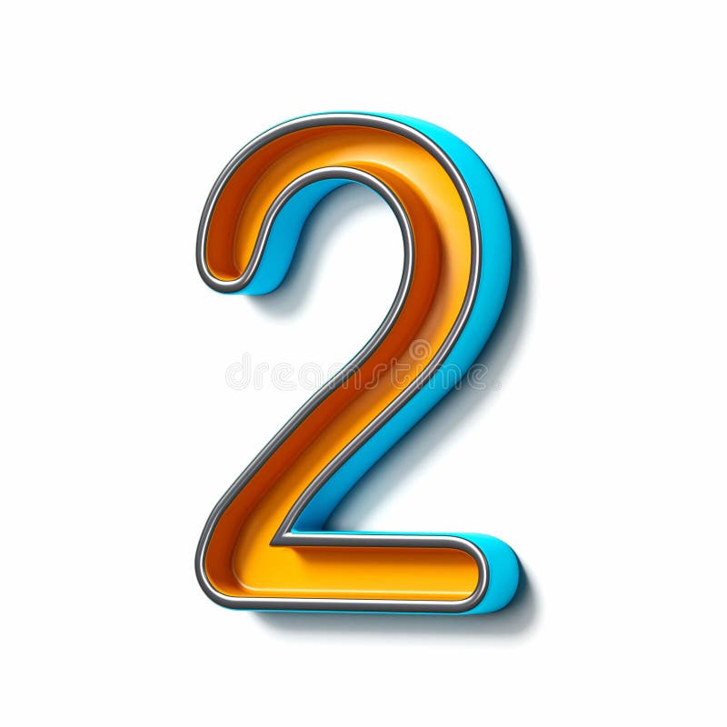 Orange Blue Thin Metal Font Number 2 TWO 3D Stock Illustration ...