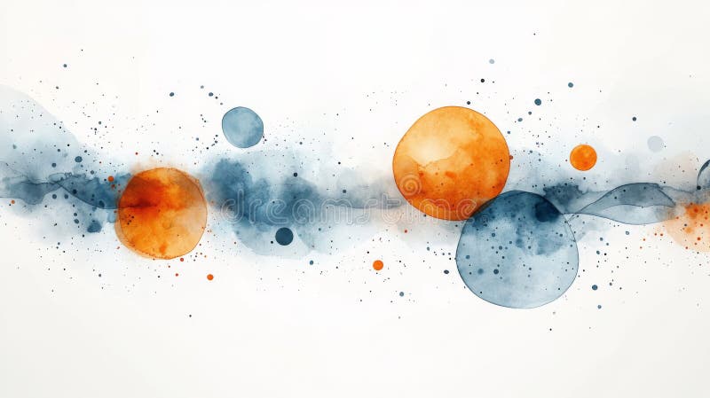 Orange and Blue Watercolor Planets Floating in Abstract Space ...