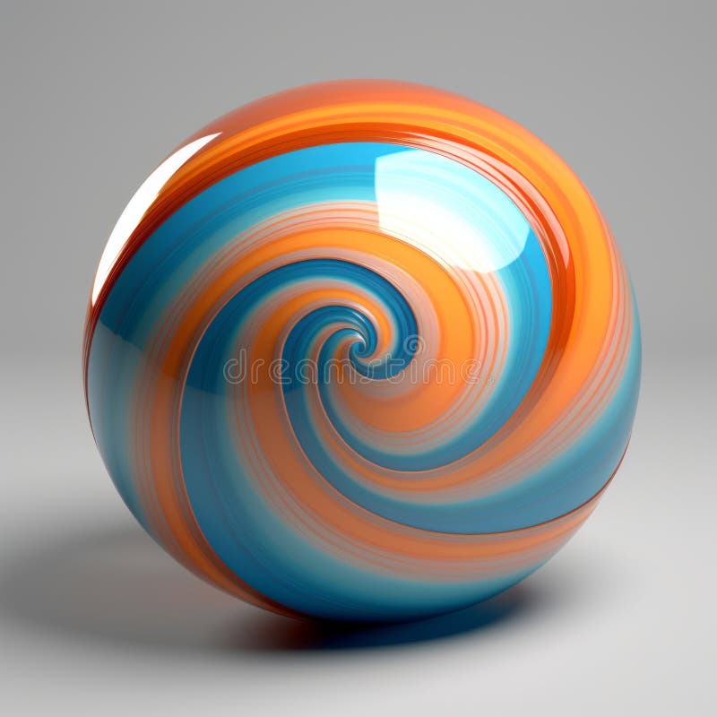 An Orange Blue and White Marble Ball on a Gray Surface Stock ...