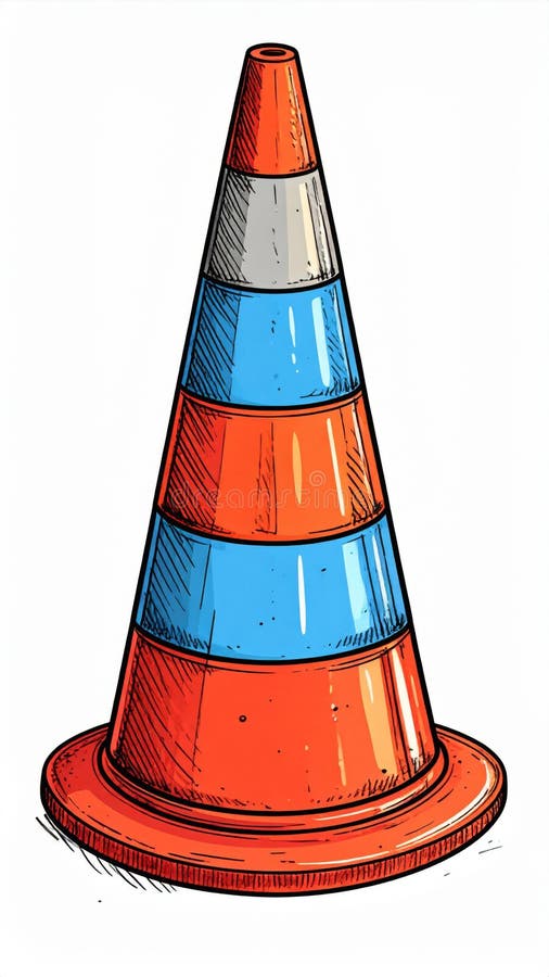 Orange Blue White Striped Traffic Cone Illustration Stock Illustration ...