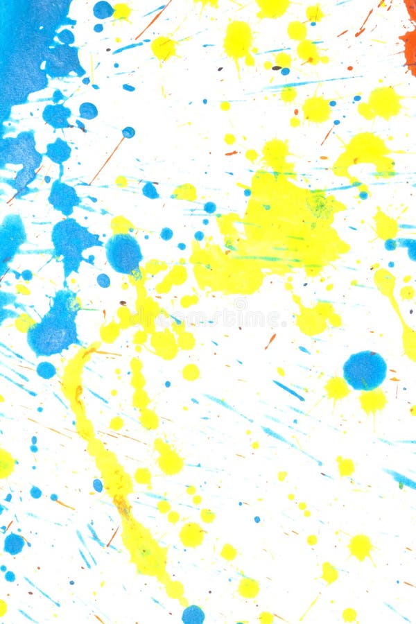 Orange, Blue and Yellow Acrylic Paint Splatters and Lines on White ...