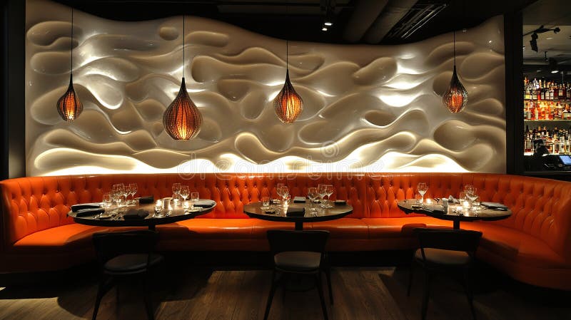 Orange Booth, Modern Restaurant Interior, Elegant Lighting, Bar ...