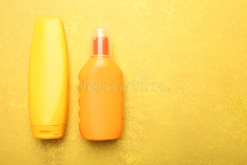 Orange Bottles of Sunscreen Near Sea Stock Image - Image of vacation ...