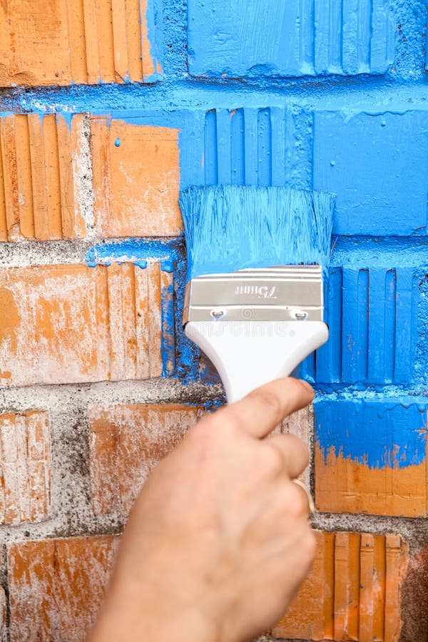 Orange Brick Wall Painted with Light Blue Color Stock Photo - Image of ...