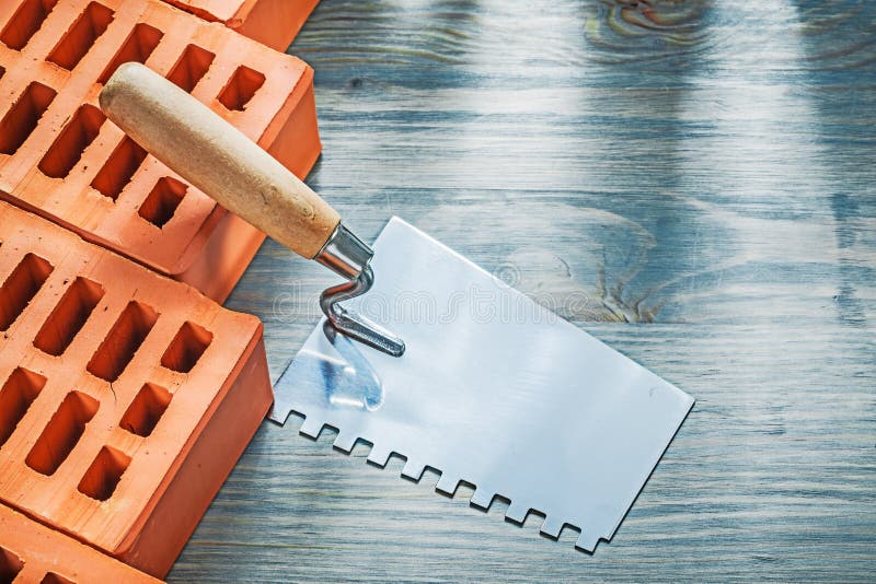 Orange Bricks Paint Scraper on Wooden Board Bricklaying Concept Stock ...
