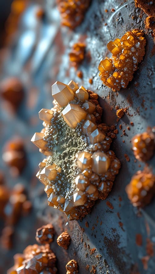 Orange-brown Crystal Formations with Hexagonal Shapes Protrude from a ...