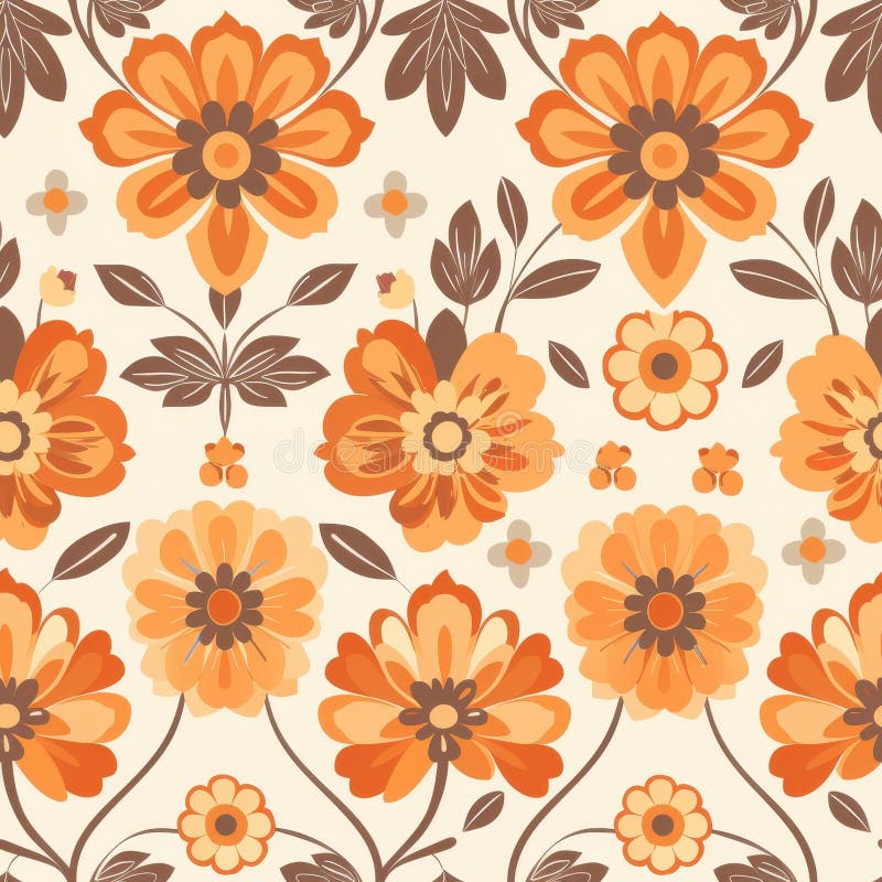 Orange and Brown Floral Pattern Stock Illustration - Illustration of ...