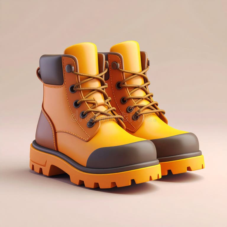 Orange and Brown Leather Boots 3D Rendering Stock Illustration - Illustration of realistic ...