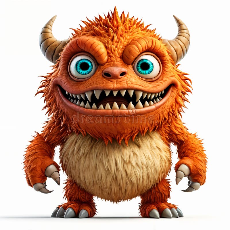 Orange and Brown Monster with Horns and Sharp Teeth Stock Illustration ...