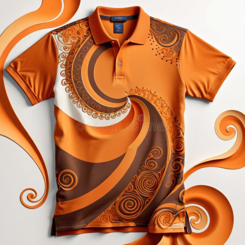 Orange and Brown Patterned Polo Shirt. Stock Illustration ...