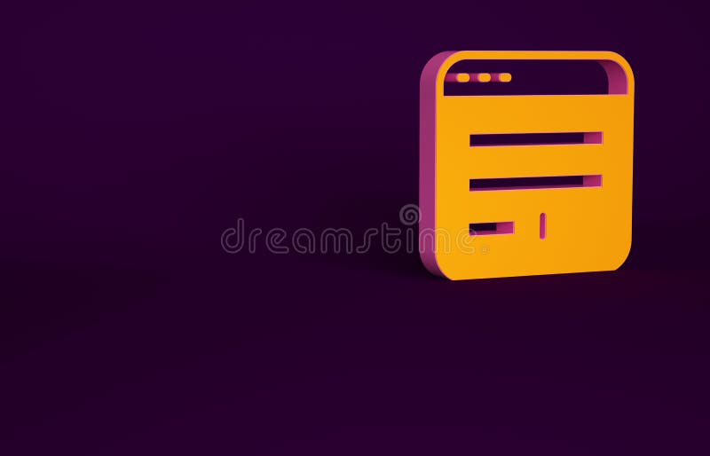 Orange Browser Window Icon Isolated on Purple Background. Minimalism ...