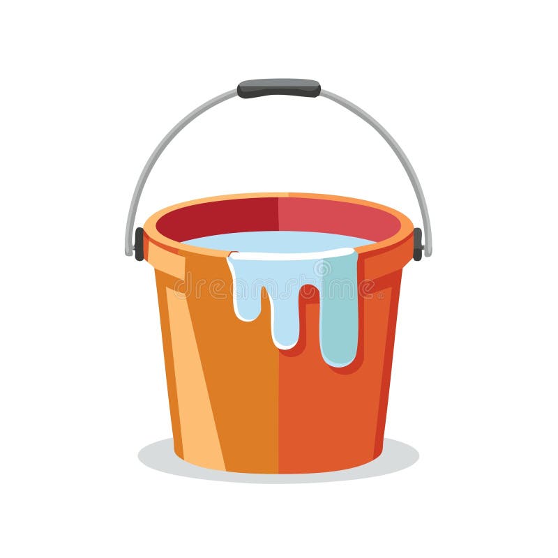Orange Bucket of Water with Handle and Dripping Water, Vector ...
