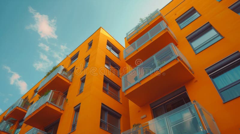 Orange Building with Balconies and Balconies on the Balconies Stock ...