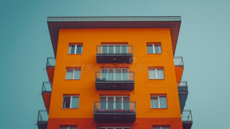 Orange Building with Balconies Stock Photo - Image of dwellings, living ...