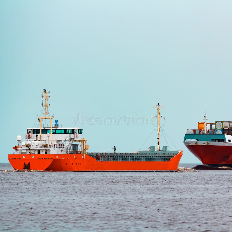 Orange cargo ship stock image. Image of close, container - 115019979