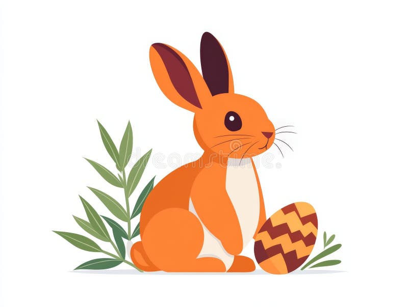 Orange Bunny Sitting on Green Leaves Next To Patterned Easter Egg ...