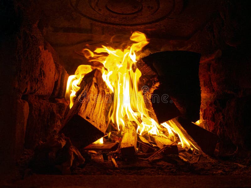 Orange Burning Wood in a Stone Oven Inside, Fire in the Fireplace Stock ...