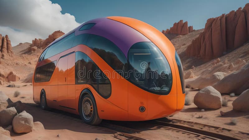 Orange Bus in the Desert. Generative Ai Stock Illustration ...