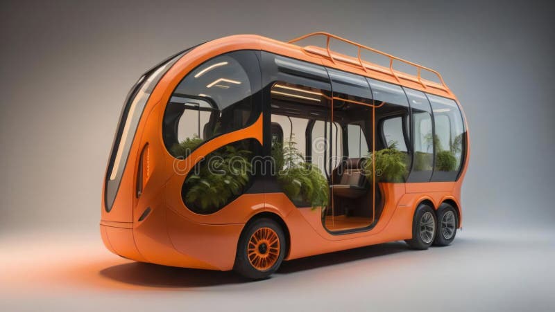 Orange Bus on a Gray Background. Generative Ai Stock Illustration ...