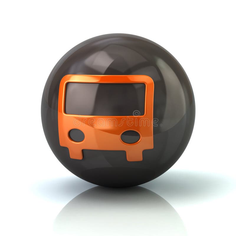 Orange Bus Icon on Black Glossy Sphere Stock Illustration ...