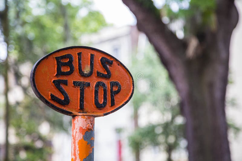 Orange Bus Stop Sign stock image. Image of text, orange - 49126019