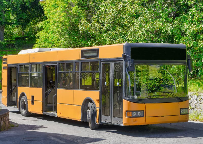Orange Bus Wait for Passengers Stock Photo - Image of transportation ...