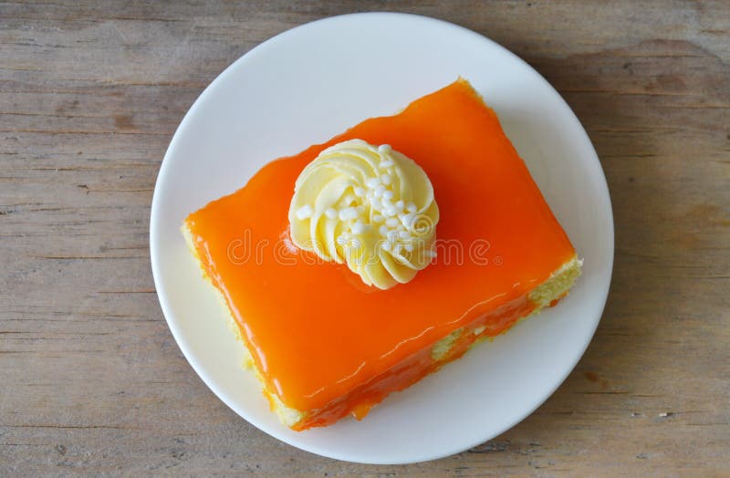 Orange Butter Cake Jam Topping Cream on Dish Stock Photo - Image of ...