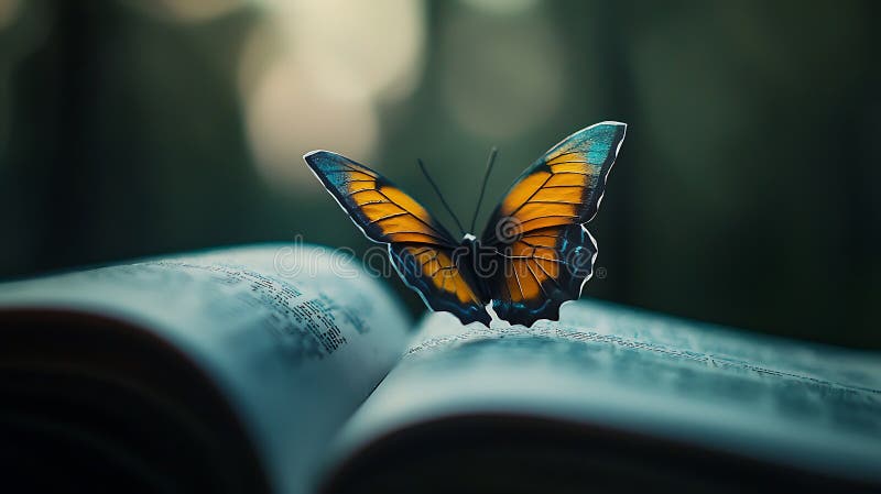 Orange Butterfly on Open Antique Book Stock Illustration - Illustration ...
