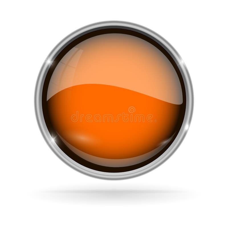 Orange Button with Chrome Frame. Round Glass Shiny 3d Icon Stock Vector ...