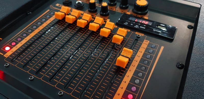 Orange Button of Sound Mixer Panel Equipment for Mixing or Control ...