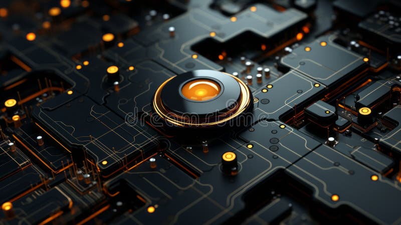 An Orange Button on Top of a Circuit Board Stock Illustration ...