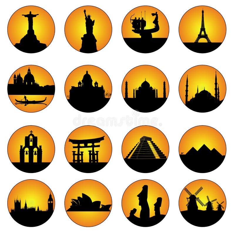 Button Famous Places in the World Stock Vector - Illustration of famous ...