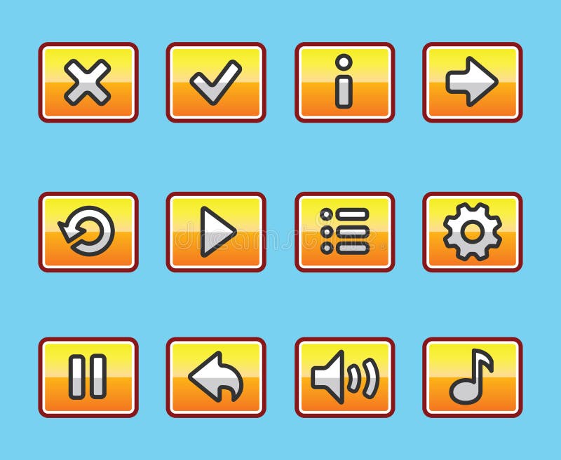 Orange Game Icons Buttons Icons Interface, Ui Stock Vector ...