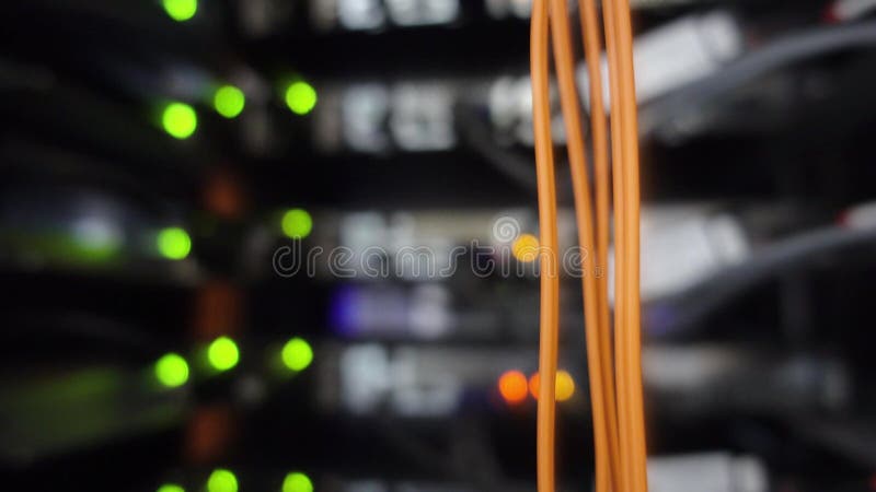 Orange Cable on Server Room Background. Motion Camera. Stock Video ...