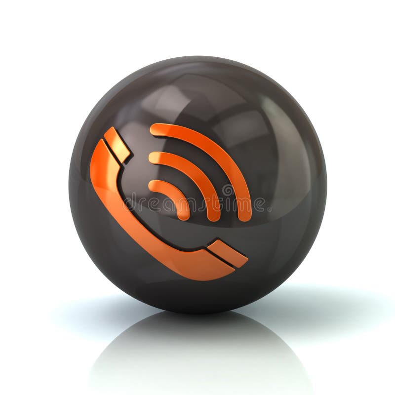 Orange Call Icon on Black Glossy Sphere Stock Illustration ...