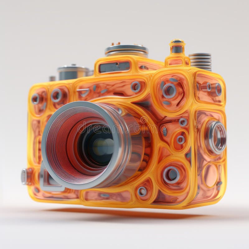 Orange Camera 3d Object Design with Layered and Complex Compositions ...