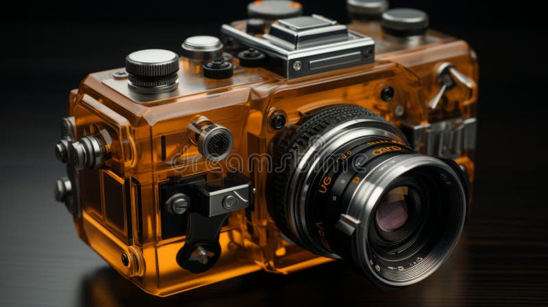 An Orange Camera Sitting on Top of a Black Surface Stock Illustration ...