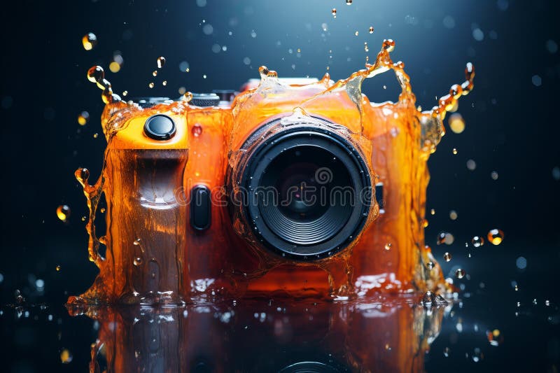 An Orange Camera is Splashed with Water Stock Illustration ...