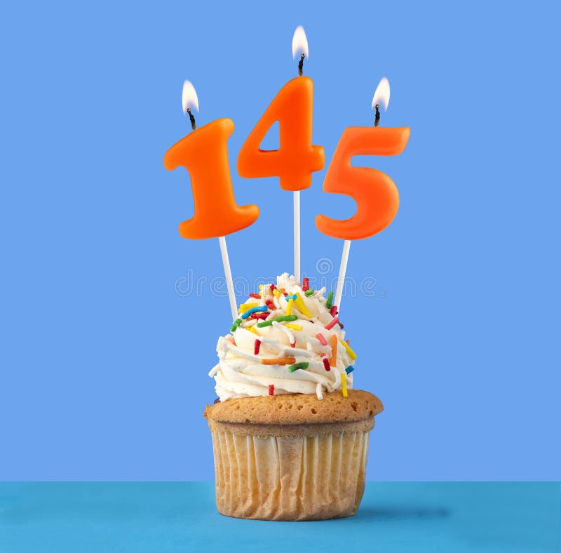 Birthday Cupcake Candle Number 145 Orange Background Stock Photos ...