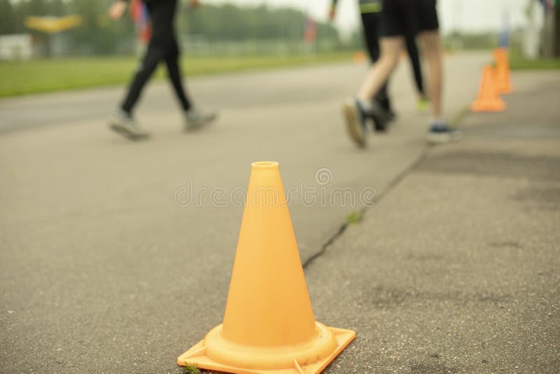 Orange Cap on Road. Warning Sign Stock Image - Image of construction ...