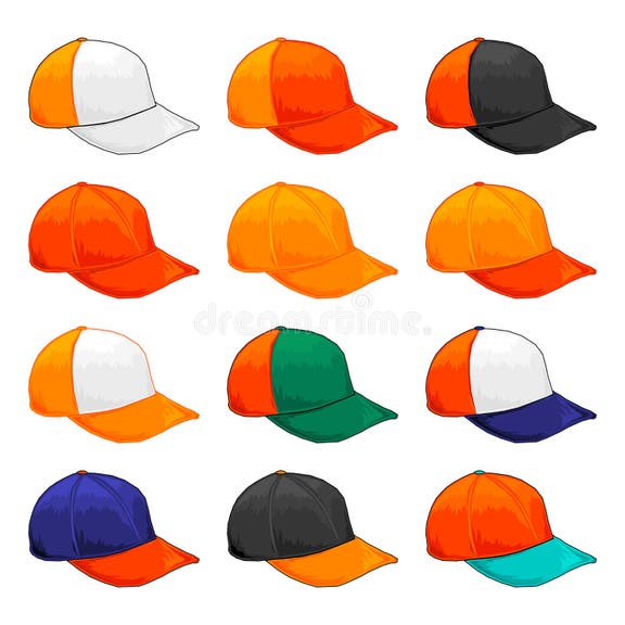 Orange Cap, Vector Variety of Color Combinations Cap Template Stock ...