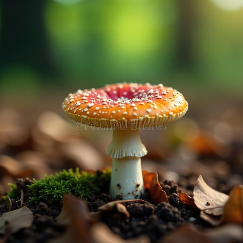 Orange Cap and White Stem of Small Psilocybin Toadstool in a Pile of ...