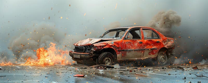 Orange Car in Explosive Accident Scene Stock Photo - Image of claim ...