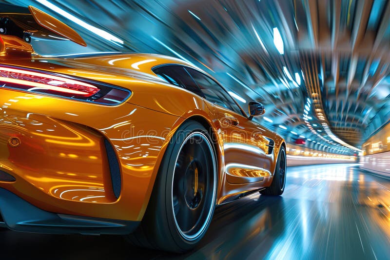 Orange Car on High Speed with Motion Blur. Generative AI. Stock ...